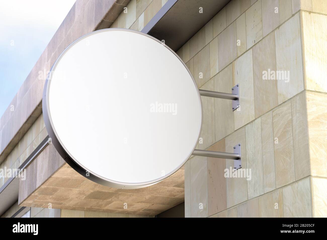 Round singboard or signage on the marble wall with blank white sign ...