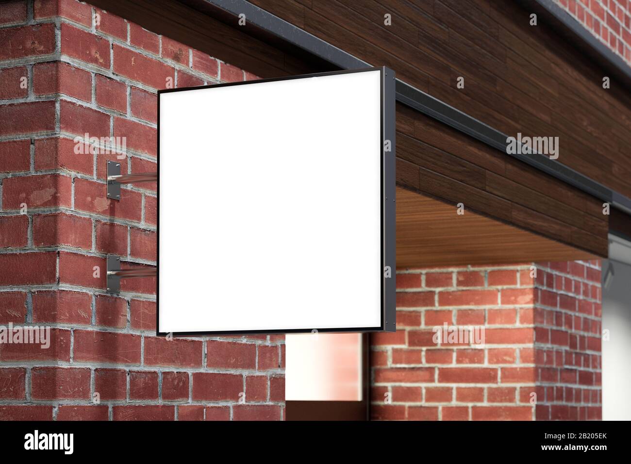 Square singboard or signage on the red brick wall with blank white sign ...