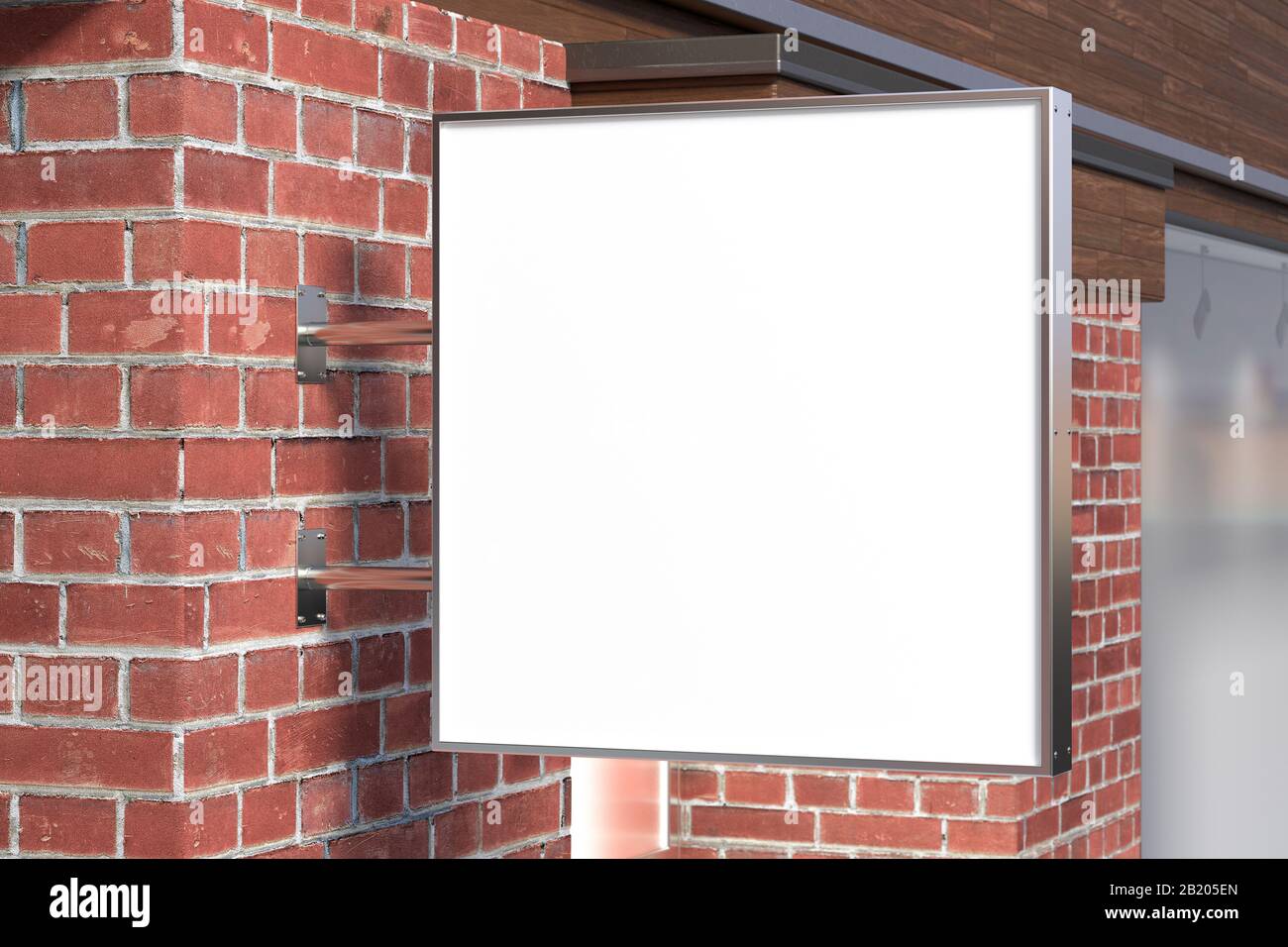 Square singboard or signage on the red brick wall with blank white sign ...
