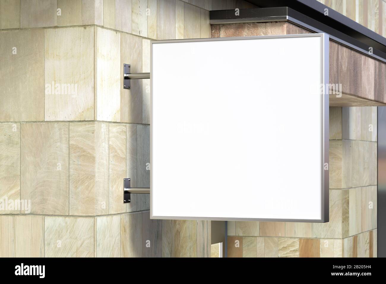 Square singboard or signage on the red brick wall with blank white sign ...