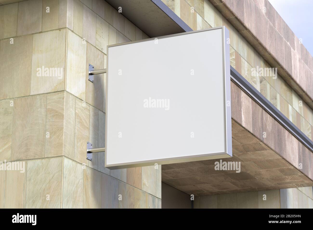 Square singboard or signage on the marble wall with blank white sign ...