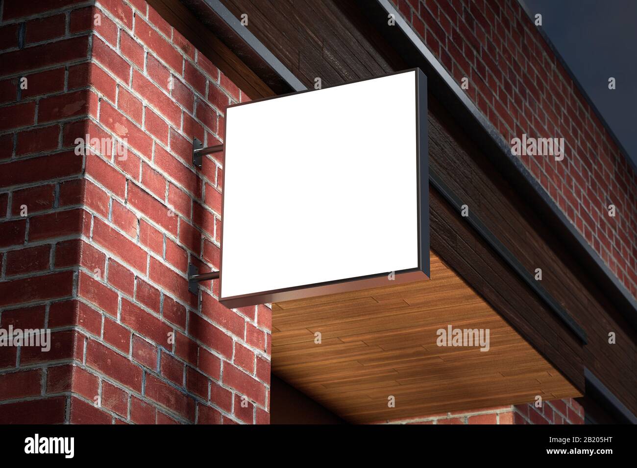 Square singboard or signage on the red brick wall with blank white sign ...
