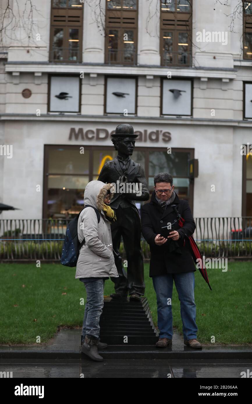 A statue of Charlie Chaplin, one of eight statues that form the Scenes ...