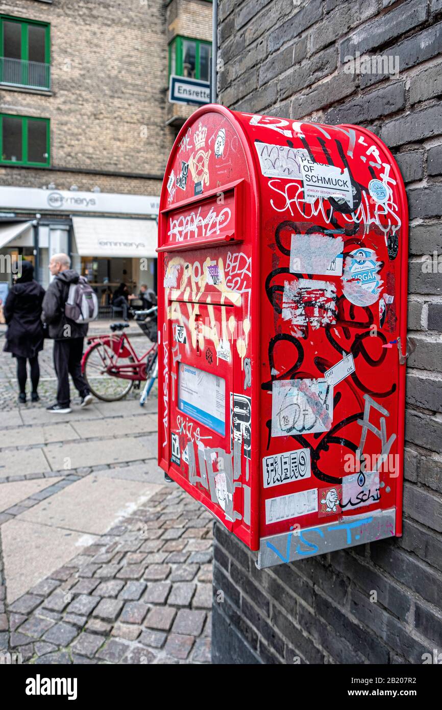 Red Post Box, mail box for posting letters in in Torvegade street ...