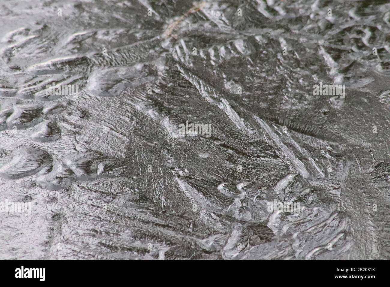 Patterns in ice on frozen pond Stock Photo - Alamy