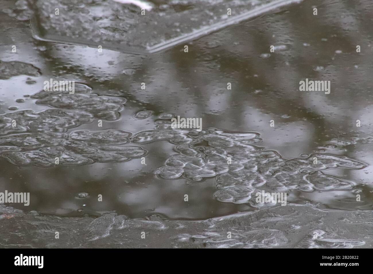 Patterns in ice on frozen pond Stock Photo - Alamy