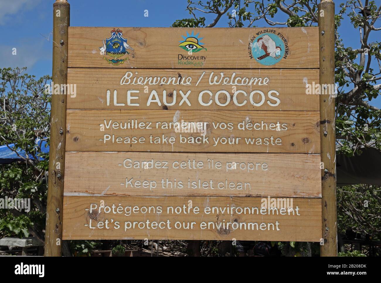 welcome sign on Ile aux Cocos island Rodrigues Island, Mauritius ...