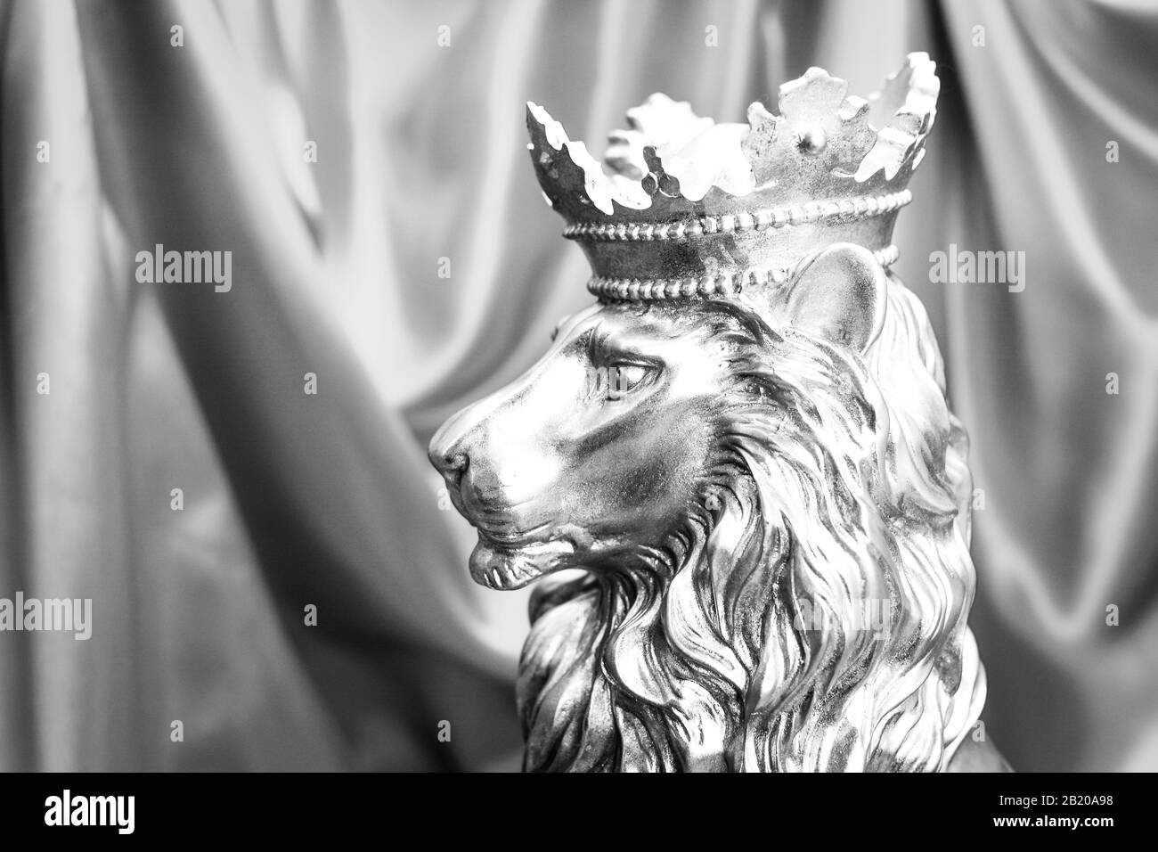 silver lion with crown statue on white background , king of the animal ...