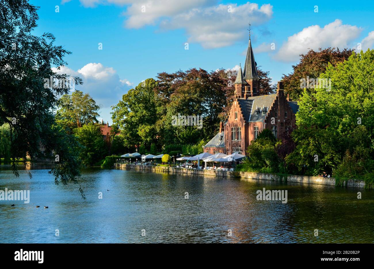 Bruges, Belgium. August 2019. The lake and minnewater park are the most ...
