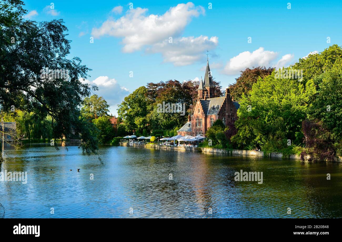Bruges, Belgium. August 2019. The lake and minnewater park are the most ...