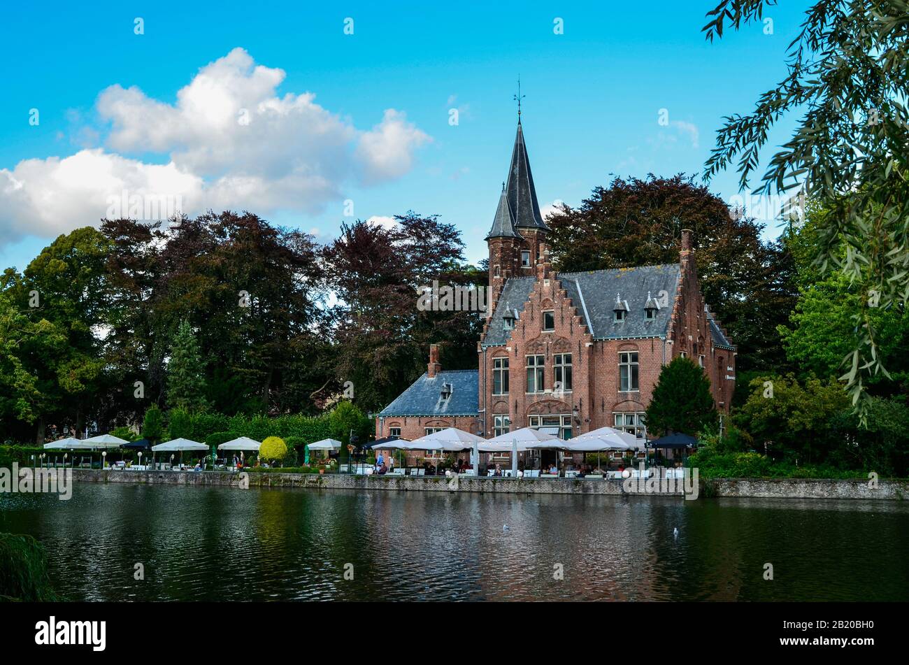 Bruges, Belgium. August 2019. The lake and minnewater park are the most ...