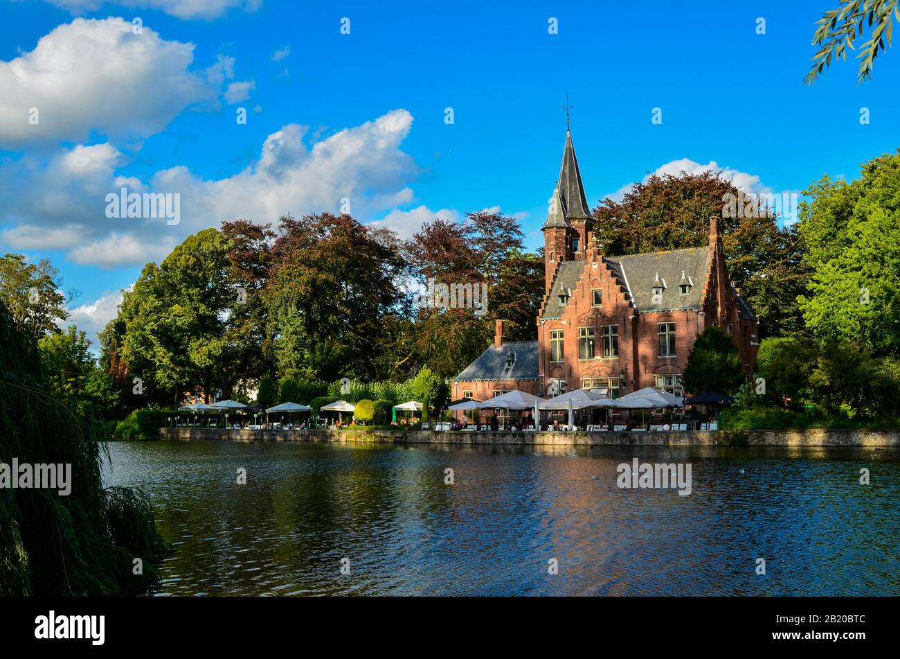 Bruges, Belgium. August 2019. The lake and minnewater park are the most ...