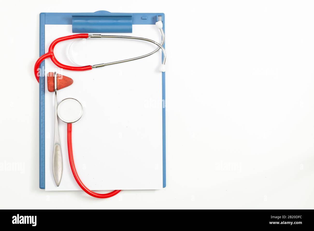 medical clipboard with stethoscope on white background with copy space ...
