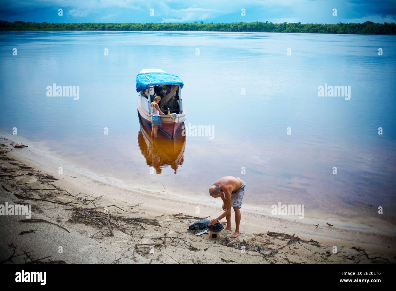 Landscape, Boat, Negro River, Iranduba, Amazonas, Brazil Stock Photo ...