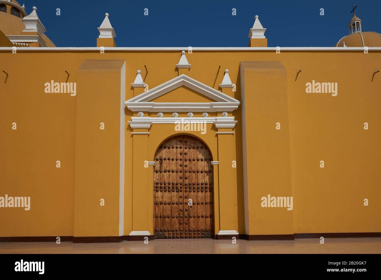 Bright yellow colonial style Cathedral in the Plaza de Armas of ...