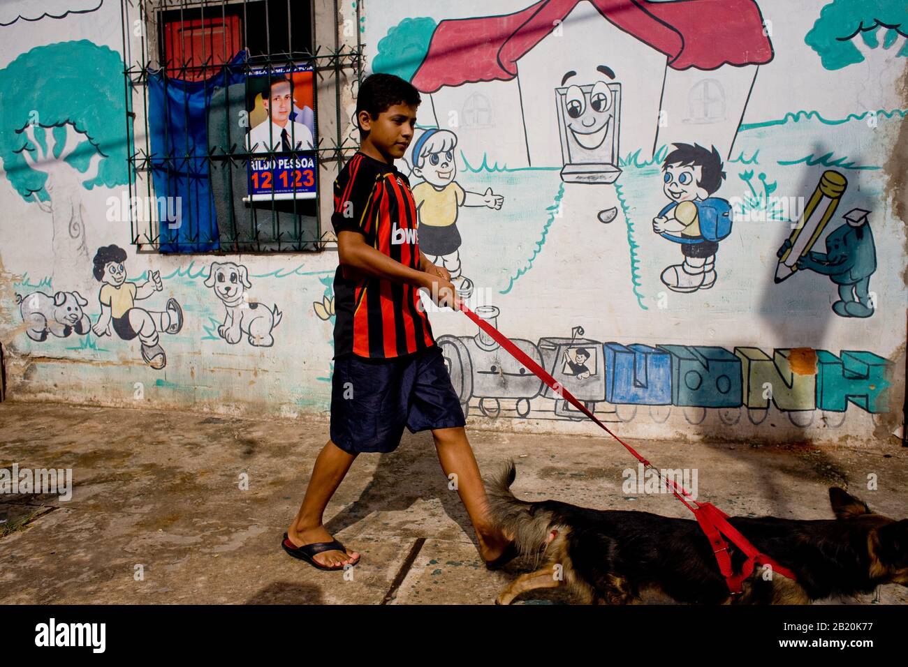Boy Walking with Dog, Barreiro Slum, Belém, Pará, Brazil Stock Photo ...