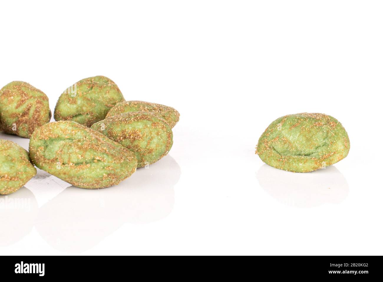 Group of six whole arranged wasabi green peanut isolated on white ...