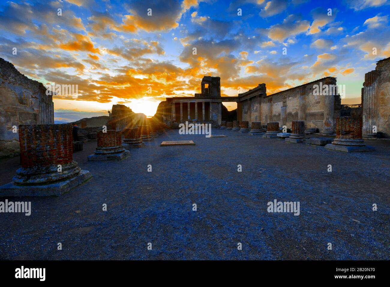 Sunset over ancient ruins of Pompeii Stock Photo - Alamy