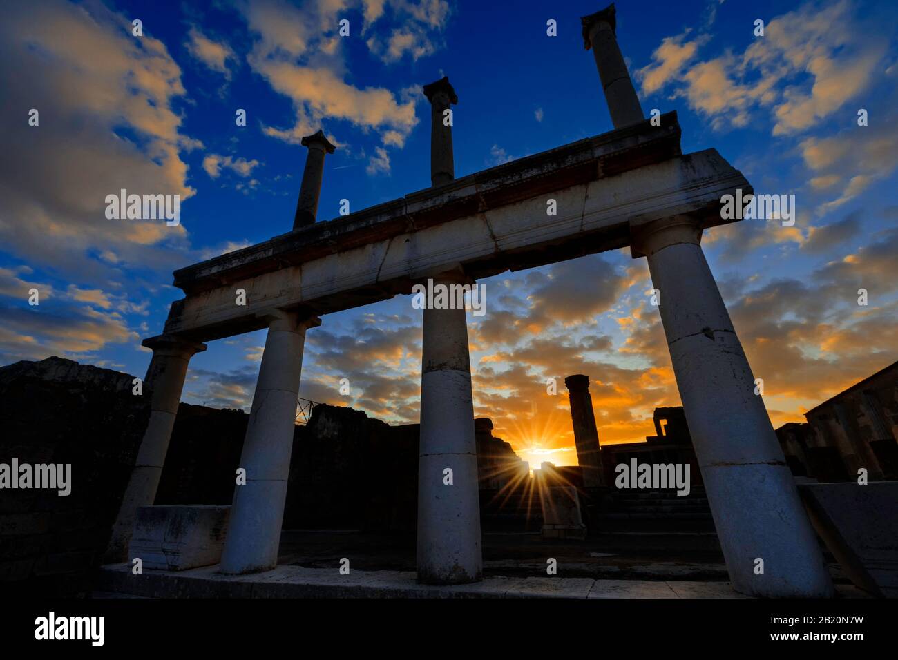 Sunset over ancient ruins of Pompeii Stock Photo - Alamy