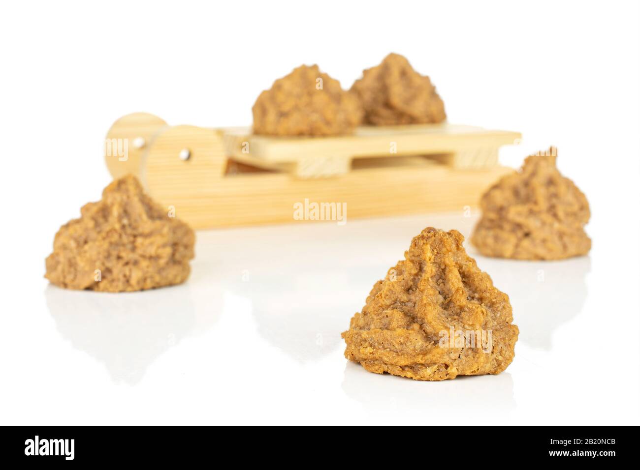 Group of five whole homemade brown coconut biscuit with chocolate with ...