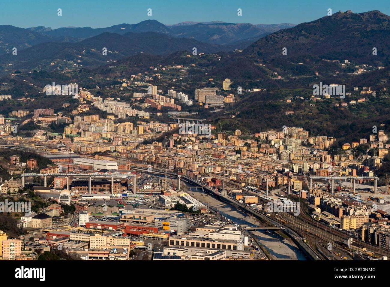 genoa italy new collapsed morandi bridge under construction aerial view ...