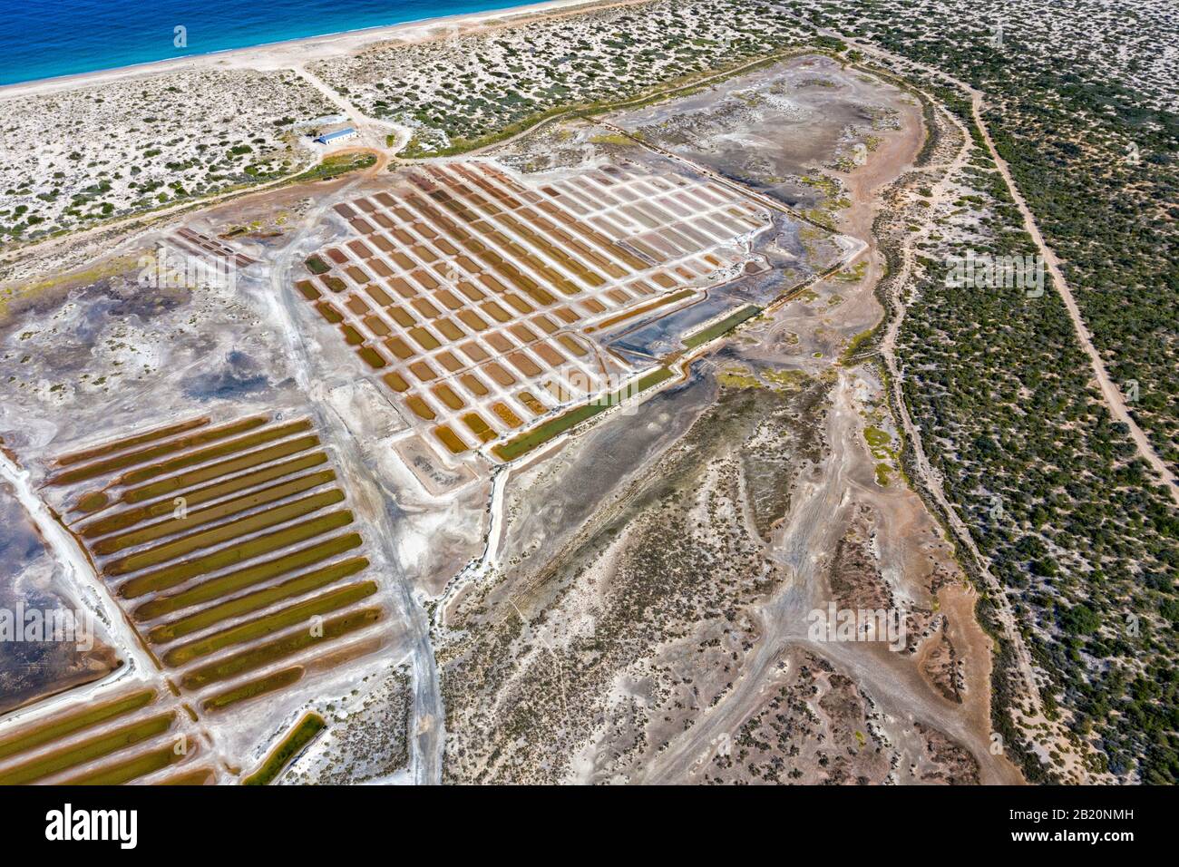 Sea salt saline factory aerial view landscape Stock Photo - Alamy