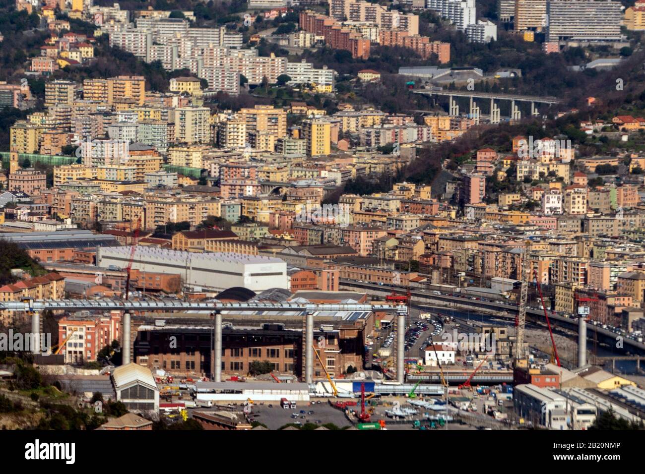 genoa italy new collapsed morandi bridge under construction aerial view ...