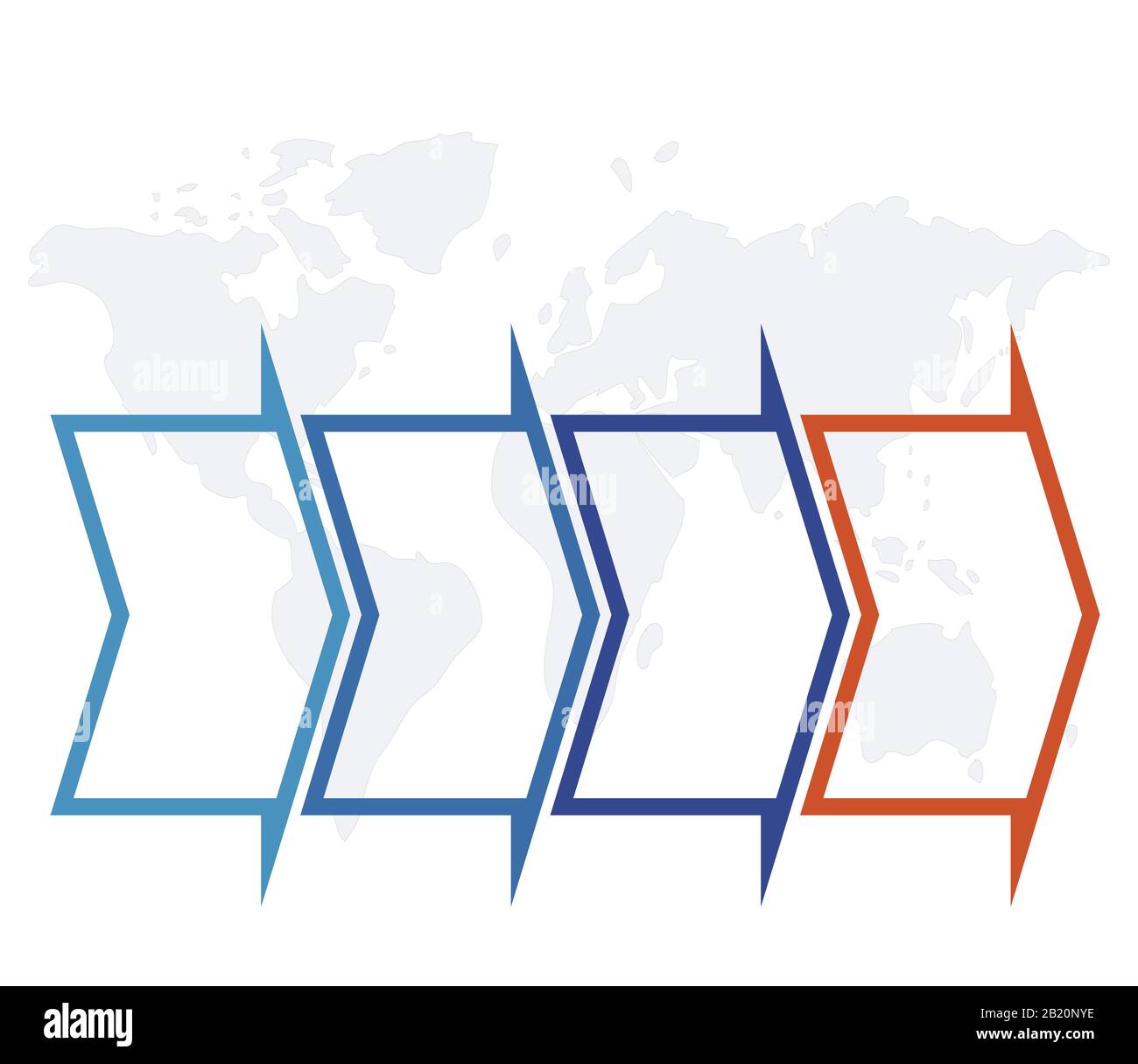 Timeline Infographic of blue and orange arrows on map for 4 positions ...