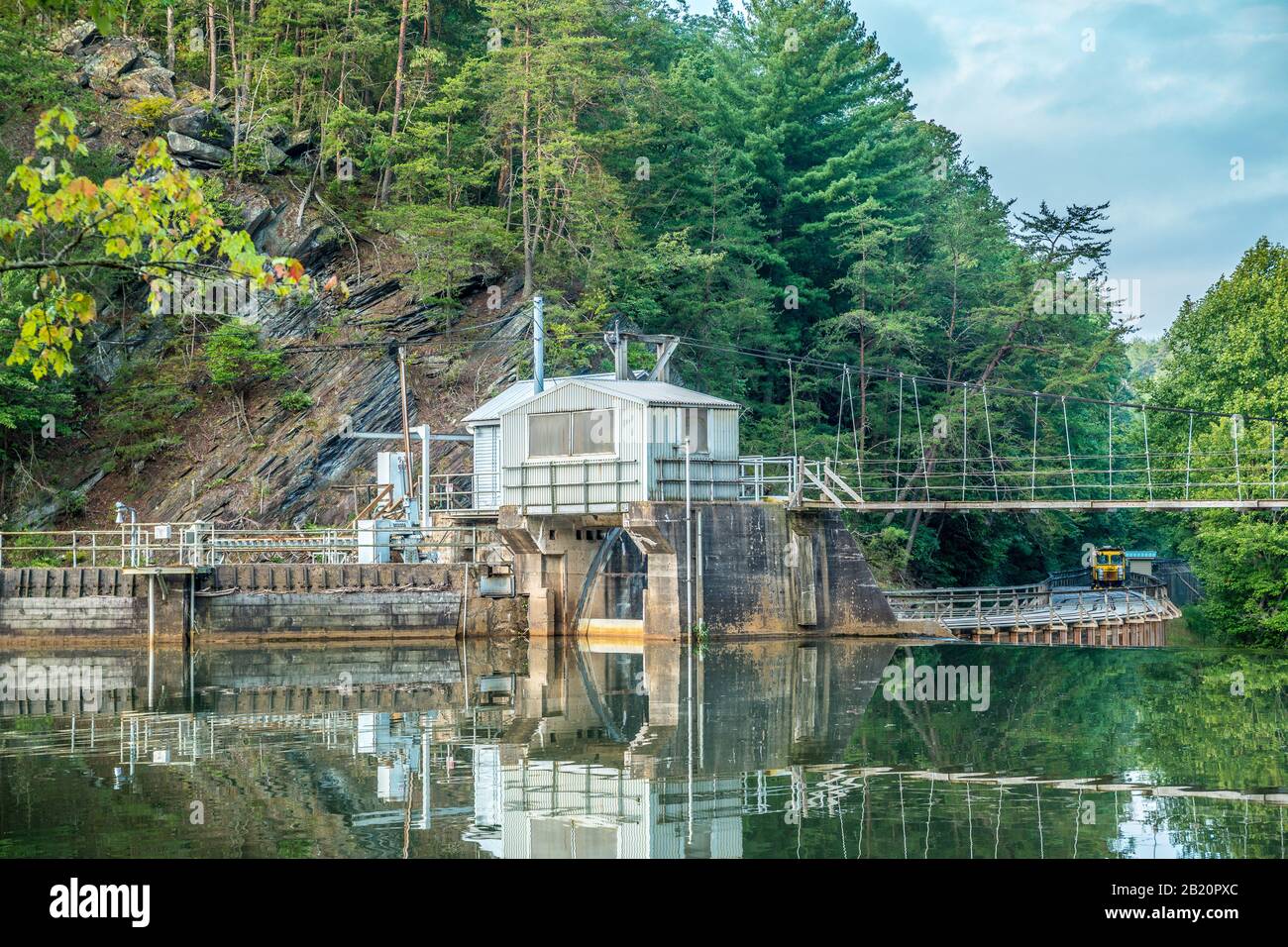 The powerhouse and maintenance railway closeup at the Ocoee river dam ...