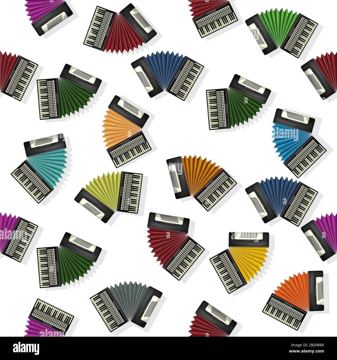 Seamless vector pattern with colorful Accordions over white background ...