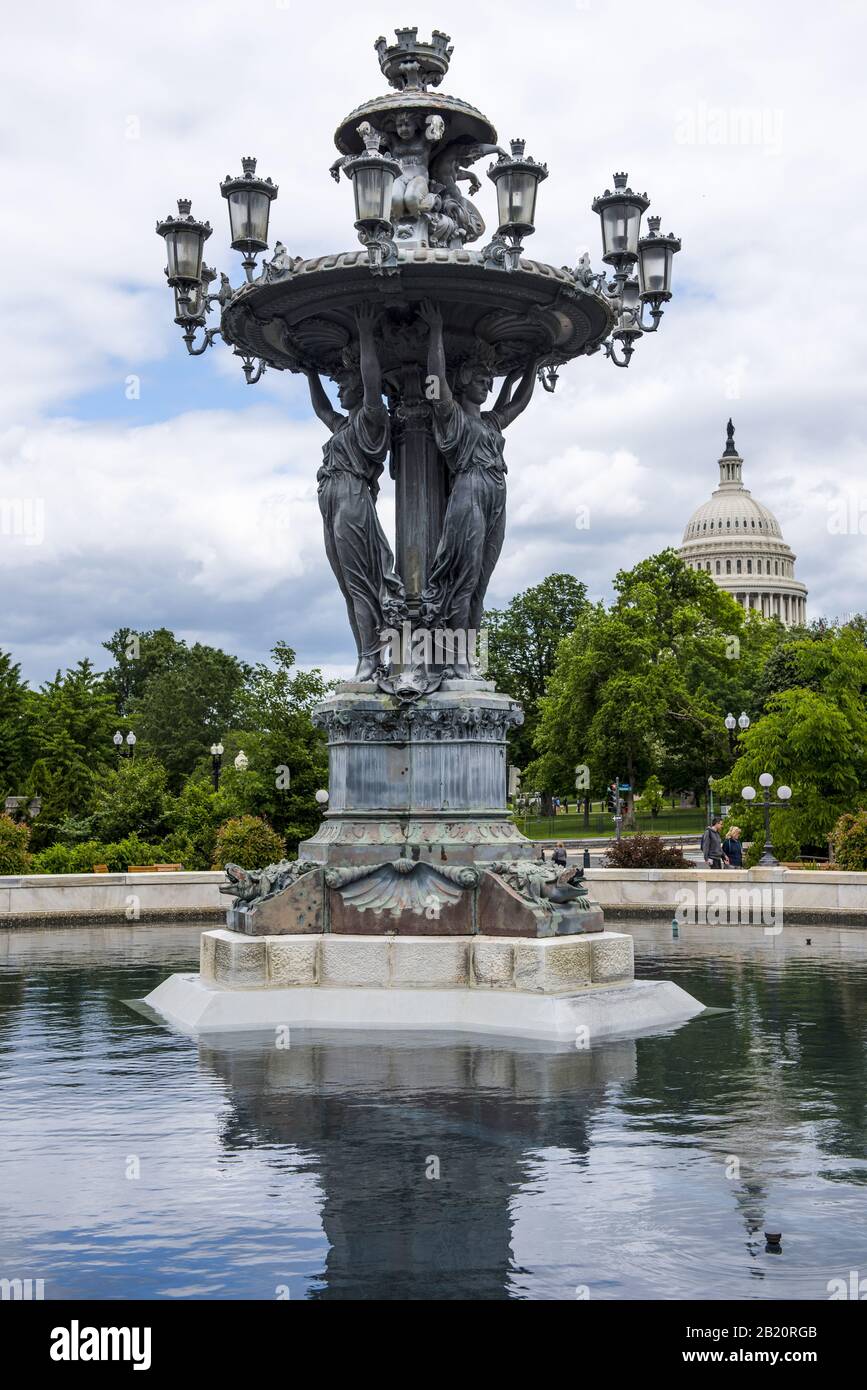 The Bartholdi Fountain in the Botanical Gardens Washington DC, with the ...