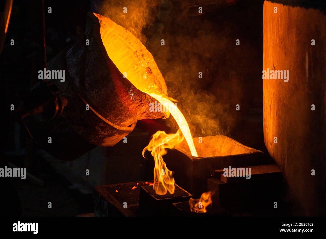 Close-up view of industrial chill casting with selective focus. The ...