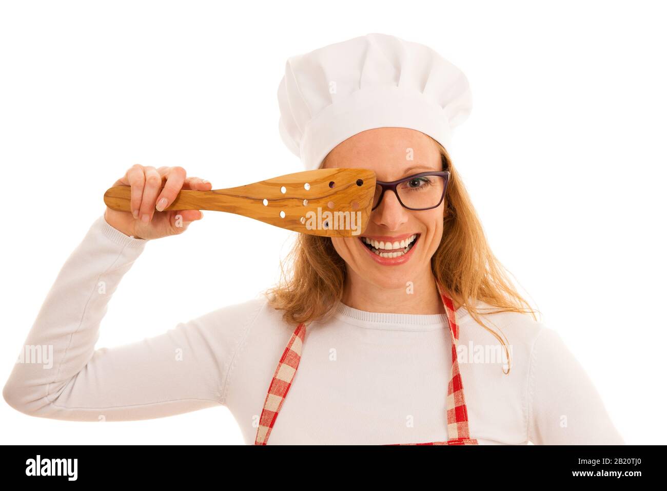 Beautifulyoung chef cooking studio isolated over white background Stock ...