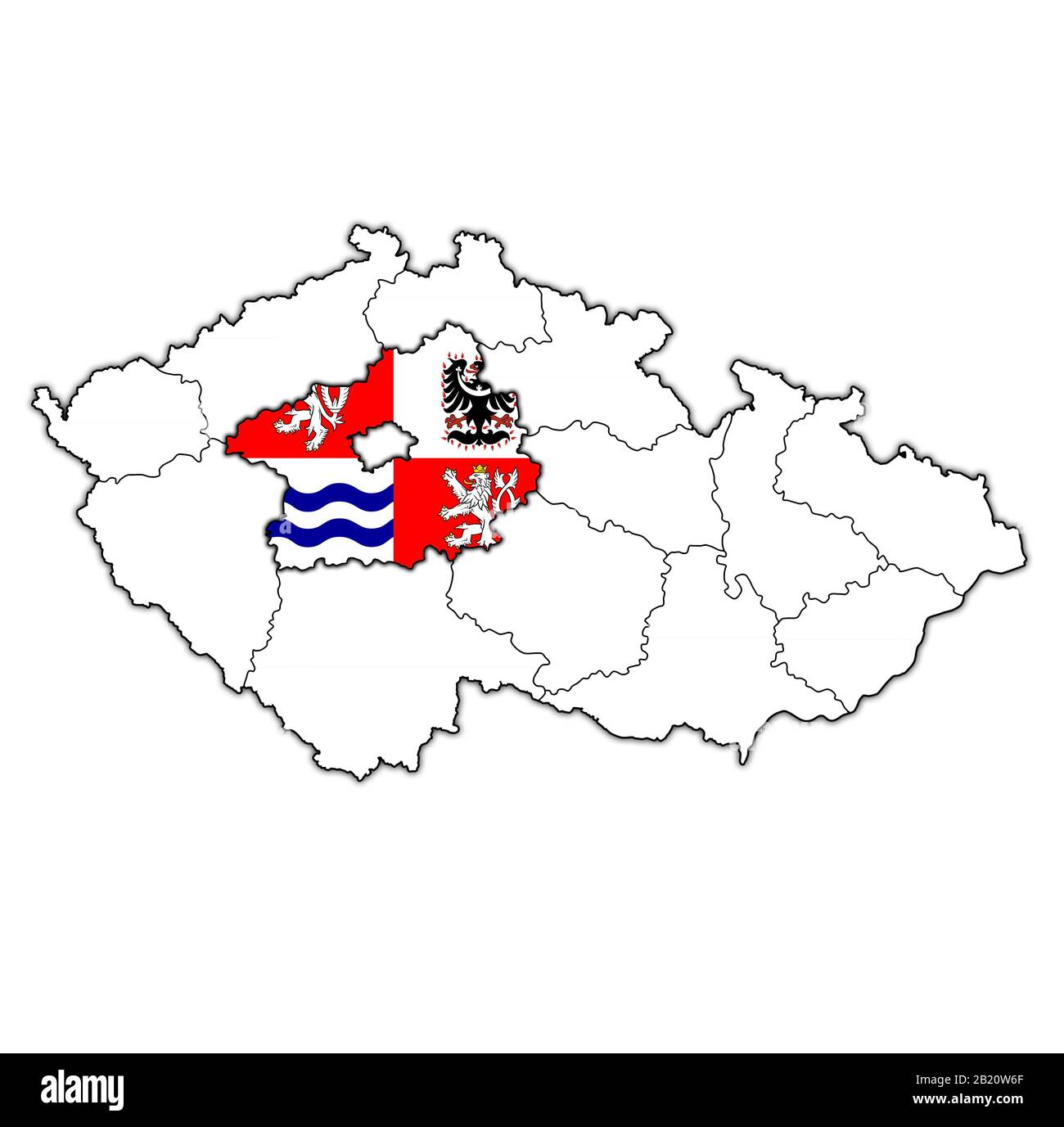 emblem of central bohemian region on map with administrative divisions ...