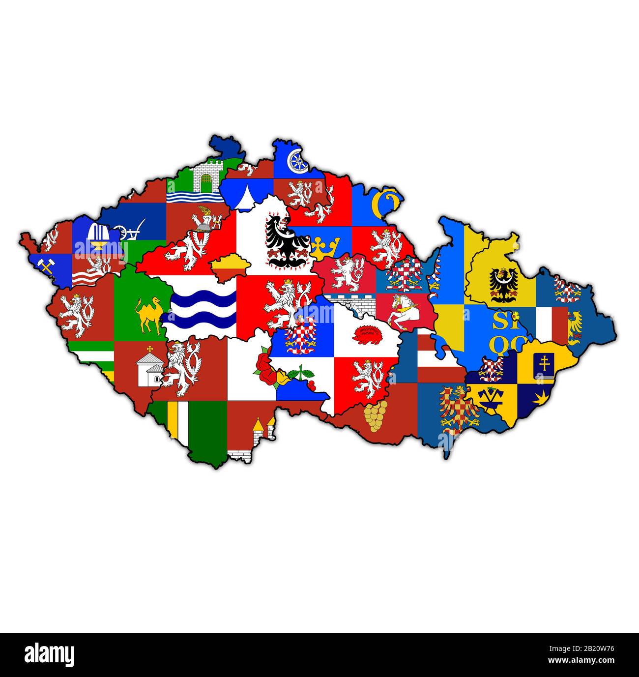 emblems of regions on map with administrative divisions and borders of ...