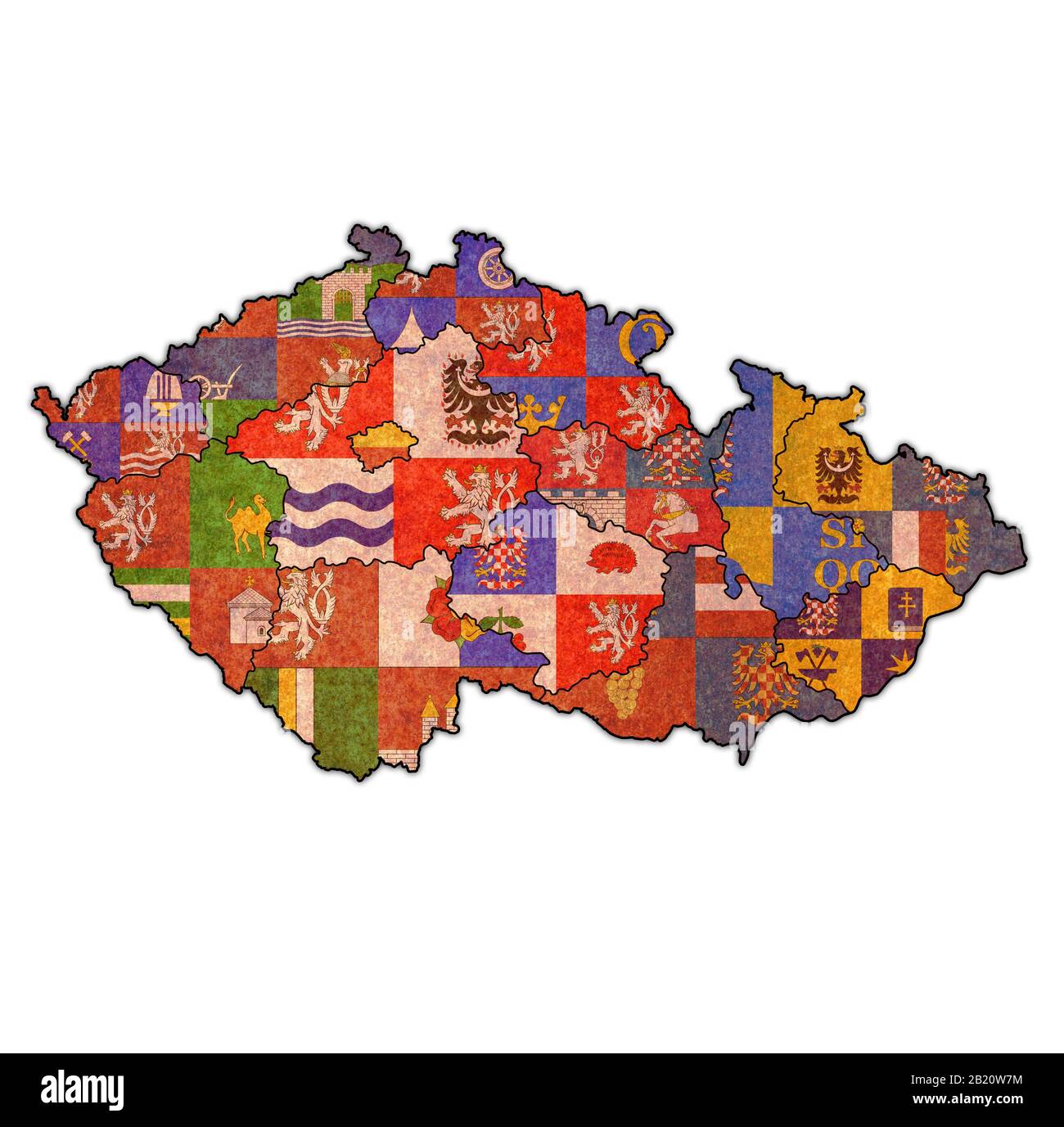 emblems of regions on map with administrative divisions and borders of ...