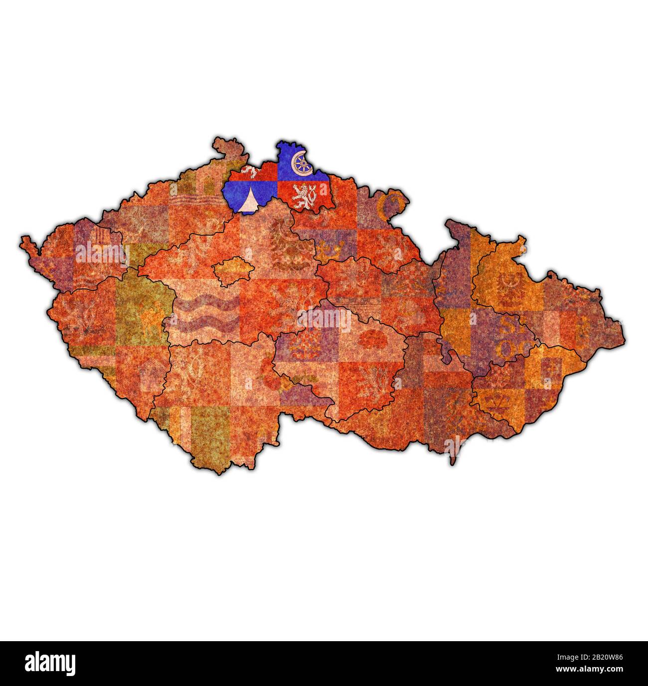 emblem of liberec region on map with administrative divisions and ...