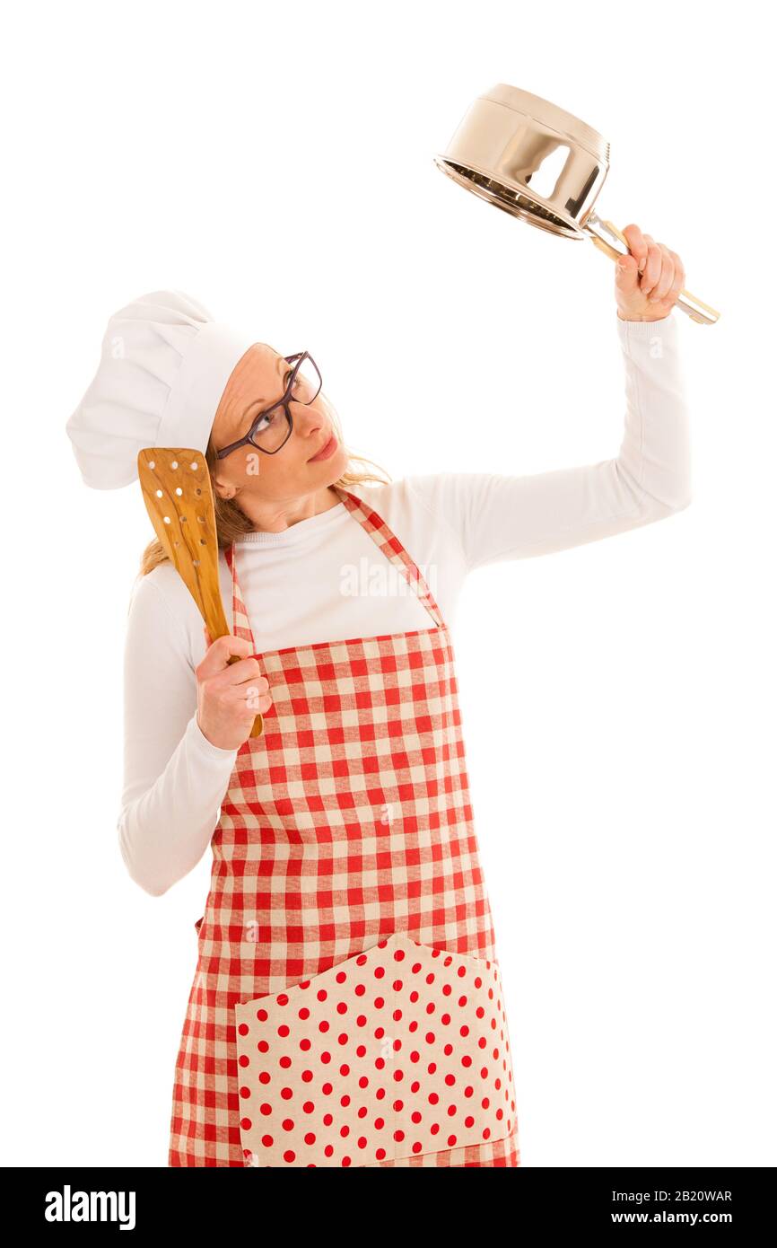 Beautifulyoung chef cooking studio isolated over white background Stock ...