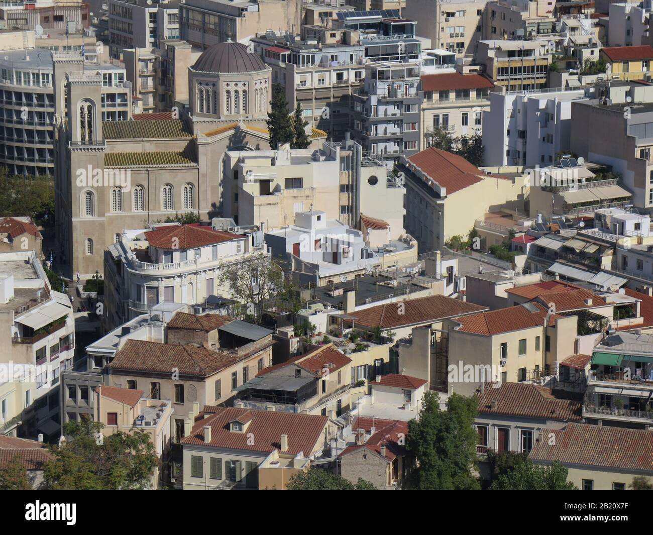 Blick von der Akropolis in die Altstadt Bezirk Plaka, Athen ...