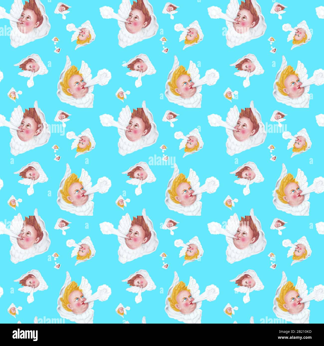 Wallpaper, gift wrap, seamless pattern, blowing angel background blue ...