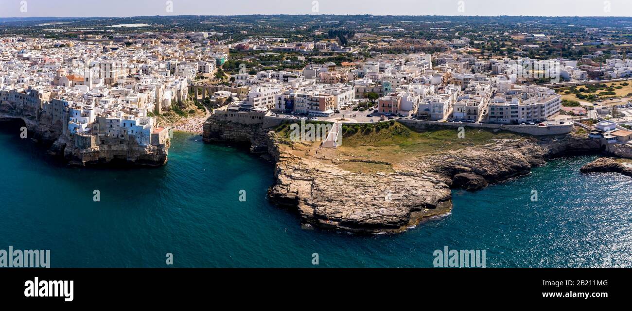 Aerial view of Polignano a Mare, Puglia, Southern Italy, Italy Stock ...
