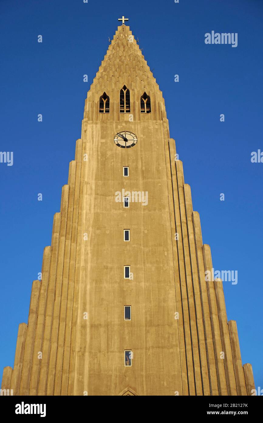 Hallgrimskirkja or Hallgrims Church Church, evening light, Reykjavik ...