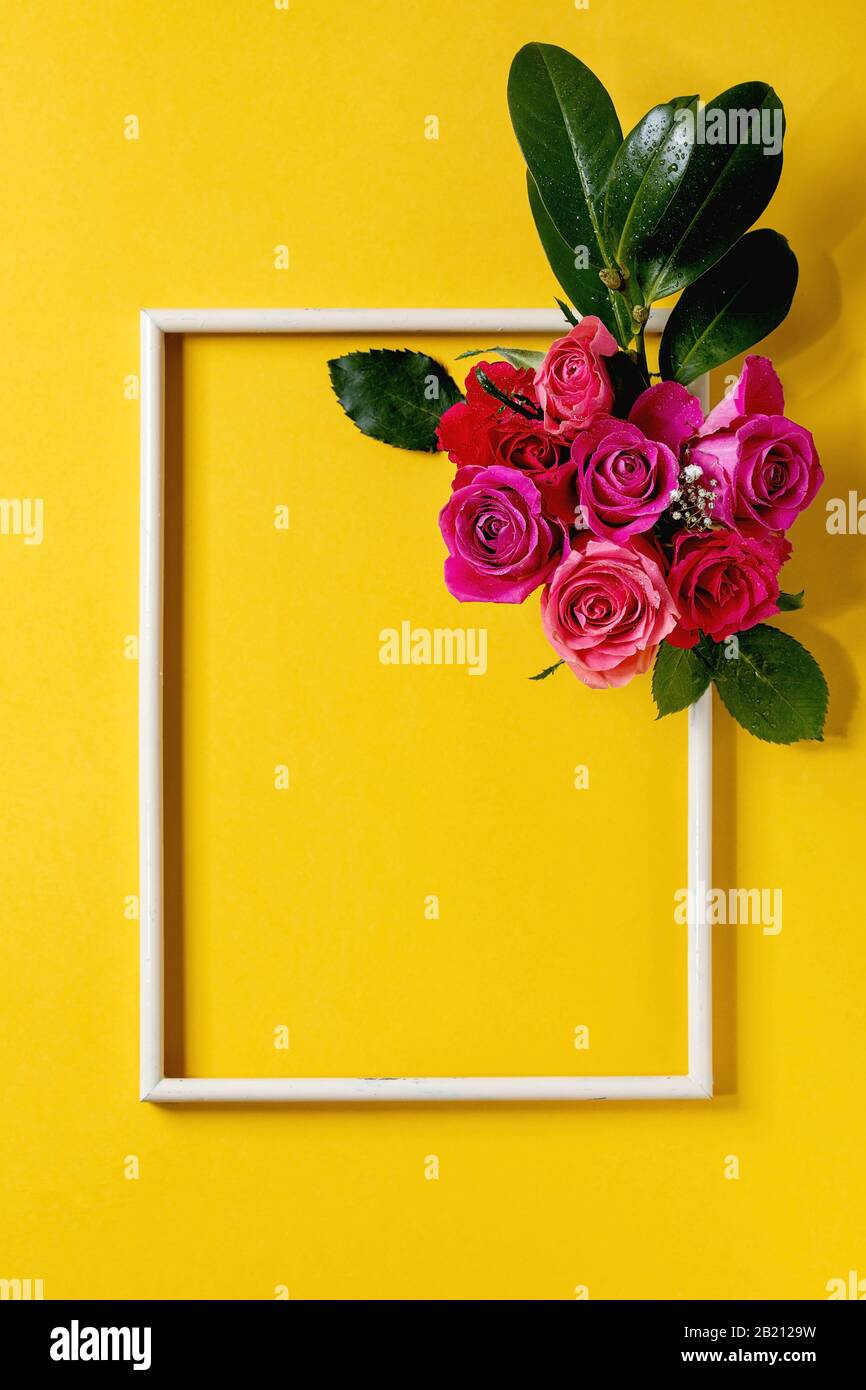 Creative layout roses flowers Stock Photo - Alamy