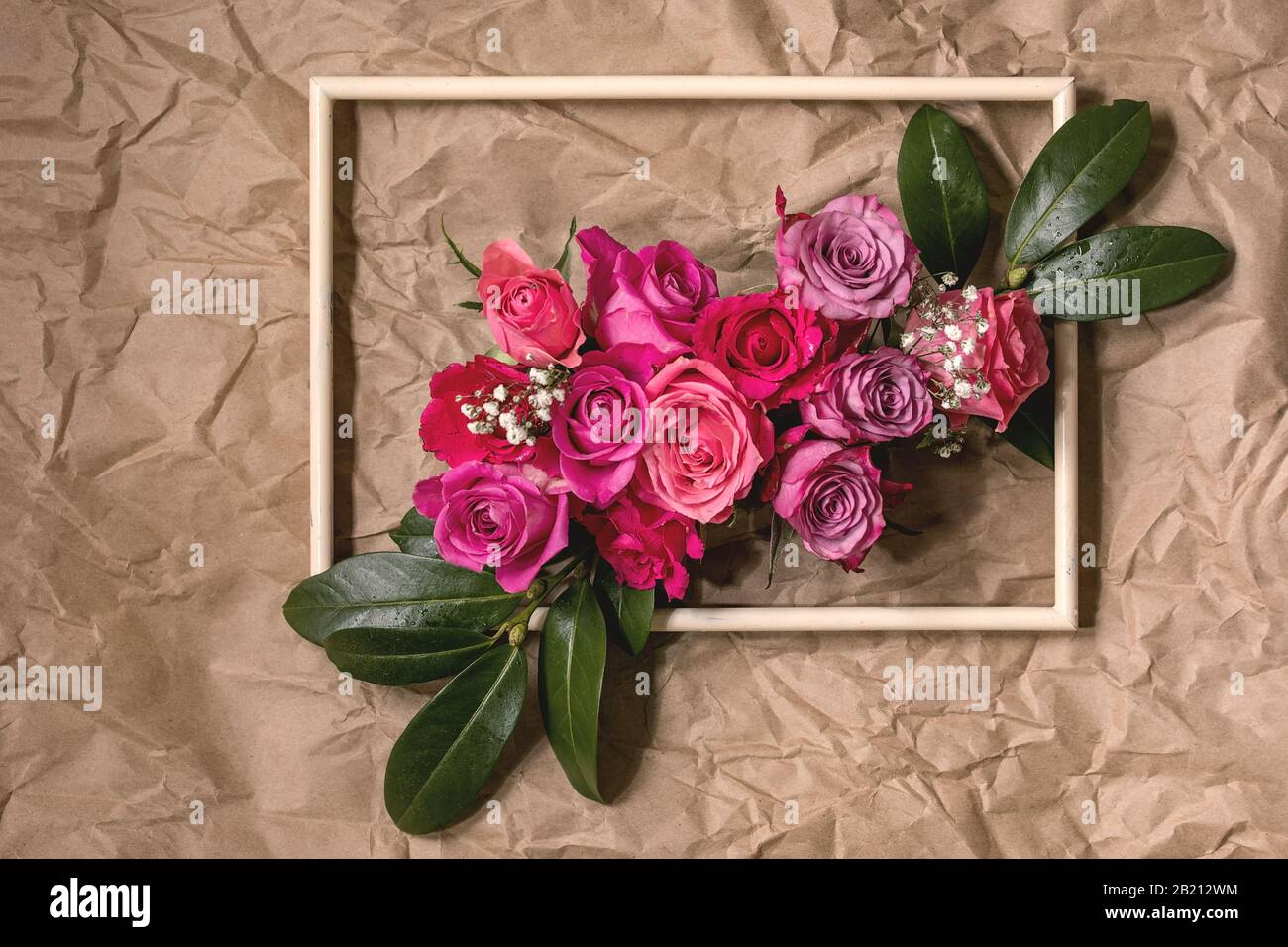 Creative layout roses flowers Stock Photo - Alamy