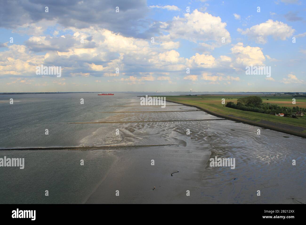 aerial view at the tidal plains in the westerschelde sea and crops at ...