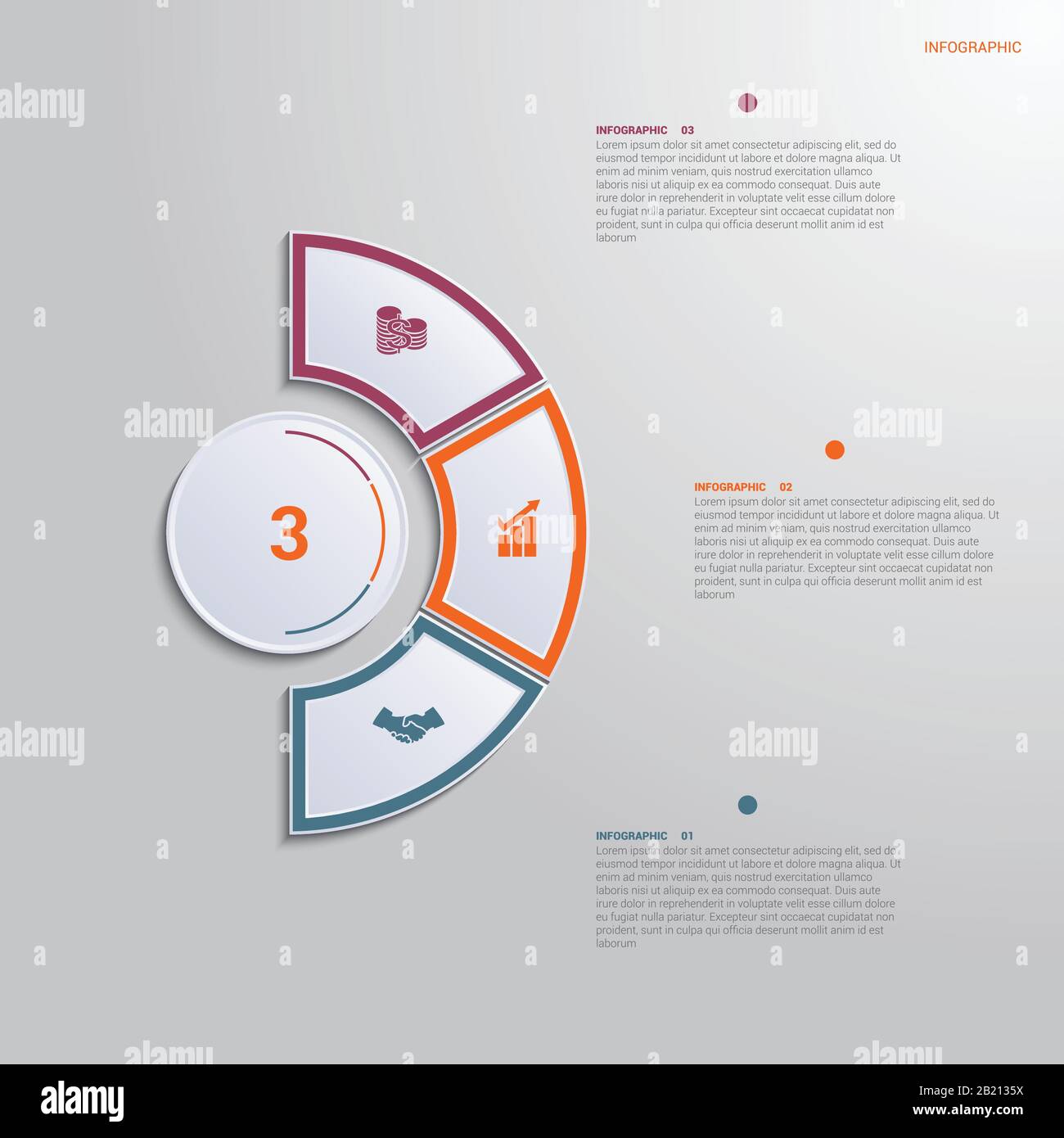 Template for infographics with 3 text area positions. diagram with ...