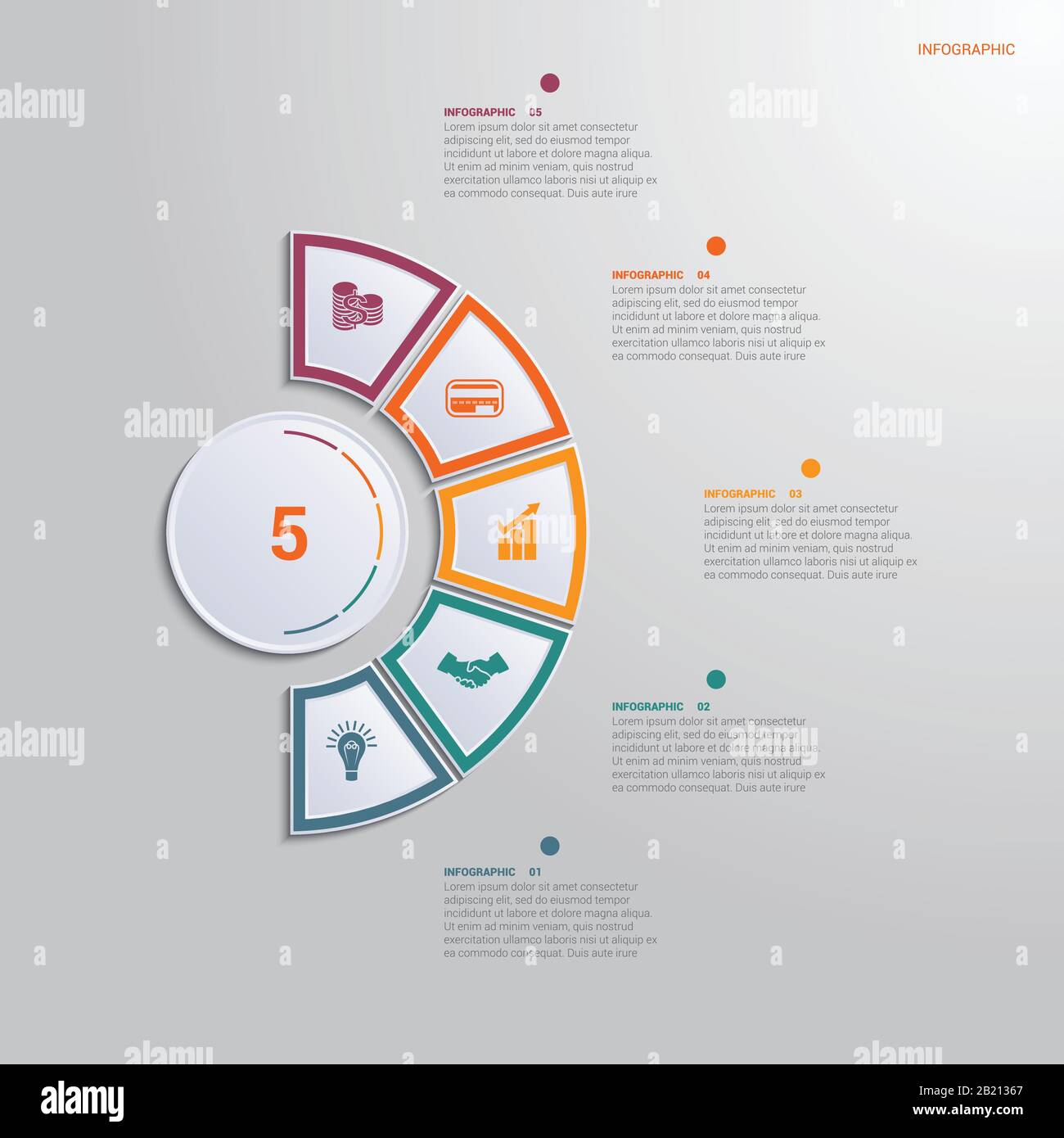 Template for infographics with 5 text area positions. diagram with ...
