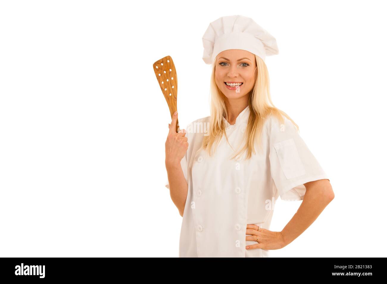 beautiful blond Woman chef isolated over white background Stock Photo ...
