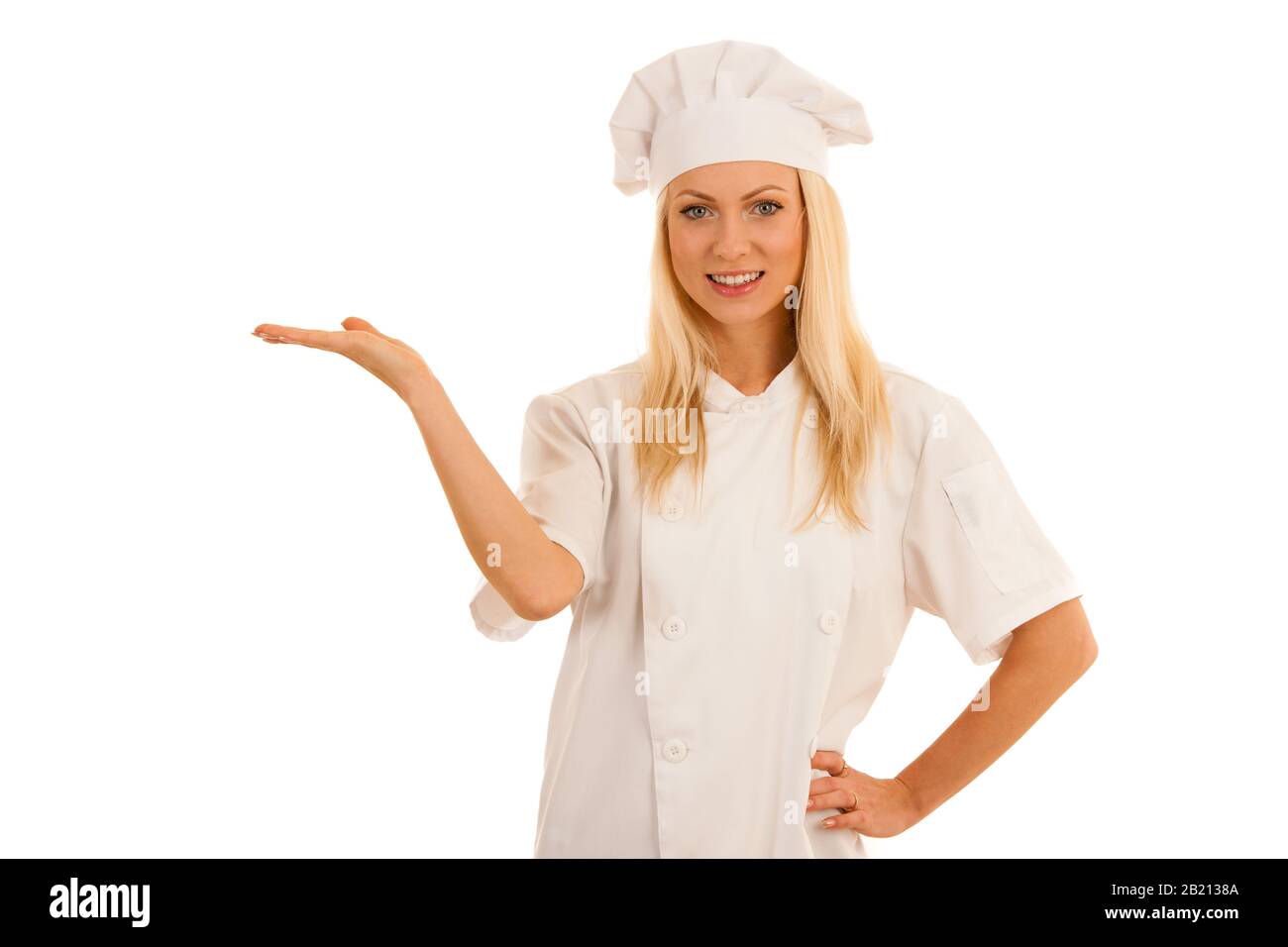 beautiful blond Woman chef isolated over white background Stock Photo ...
