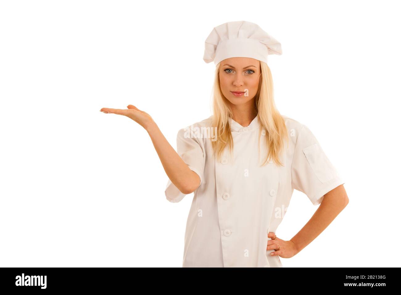 beautiful blond Woman chef isolated over white background Stock Photo ...